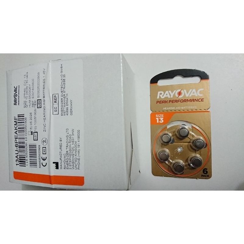 Hearing Aid Batteries 60pcs 10 Cards Zinc Air 1.45V Rayovac Peak A13 13A 13 P13 PR48, Beauty ...