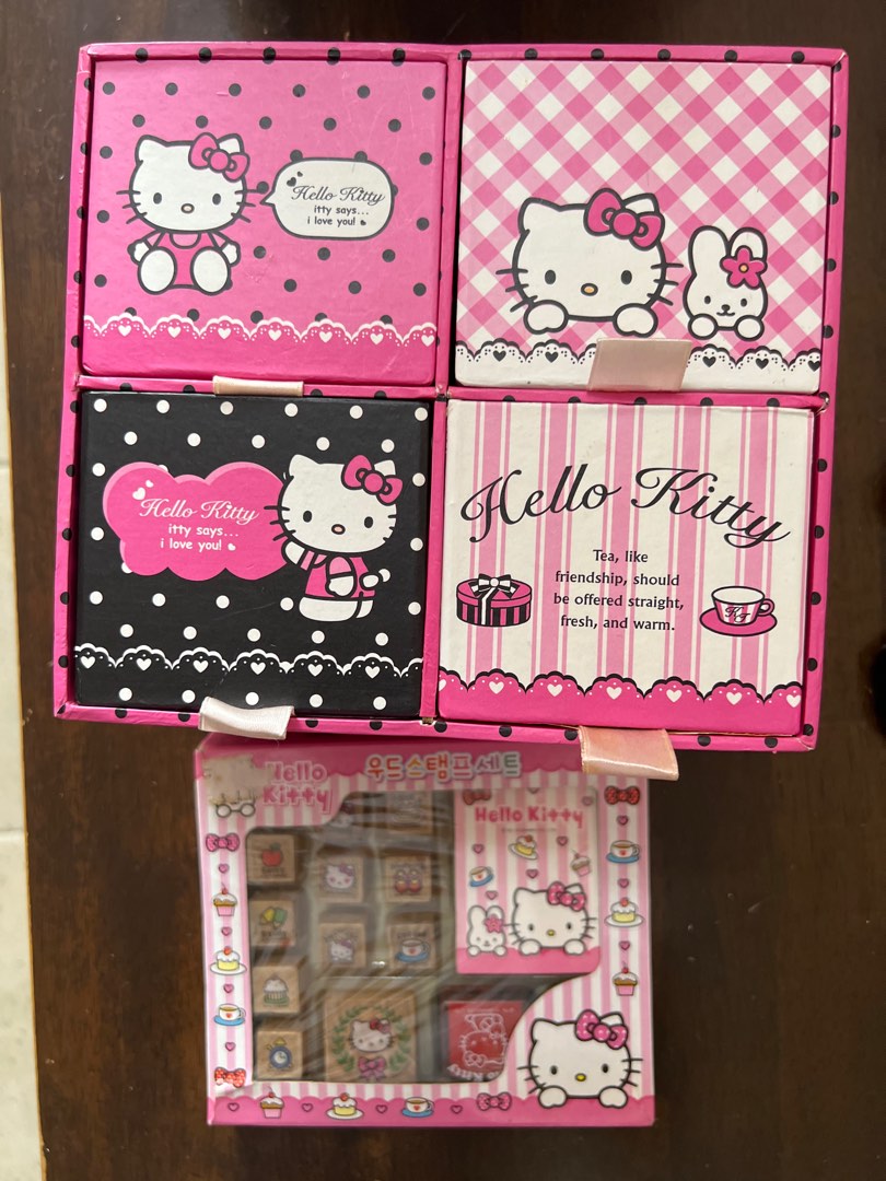 Hello Kitty mini drawers and wooden stamps, Hobbies & Toys, Stationery ...