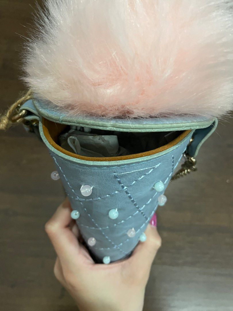 Ice cream cone Fluffy furry Blue Pink Beaded Kitschy Novelty Bag, Women ...