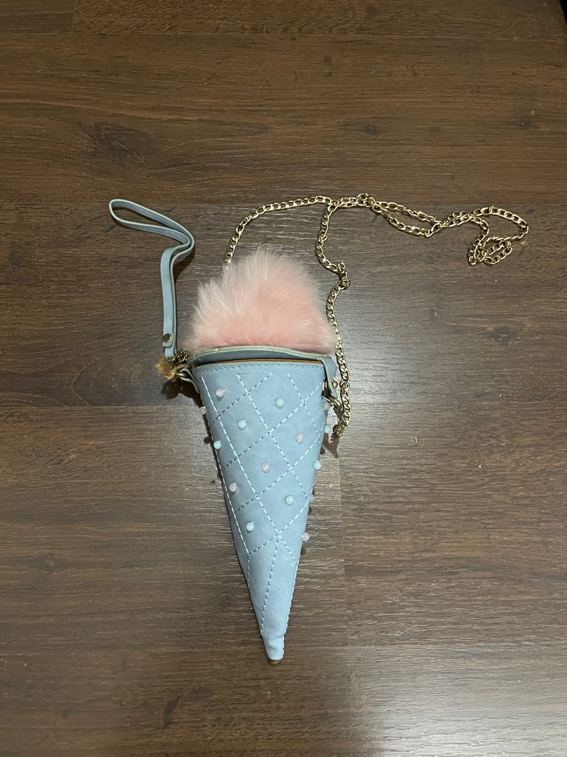 Ice cream cone Fluffy furry Blue Pink Beaded Kitschy Novelty Bag, Women ...