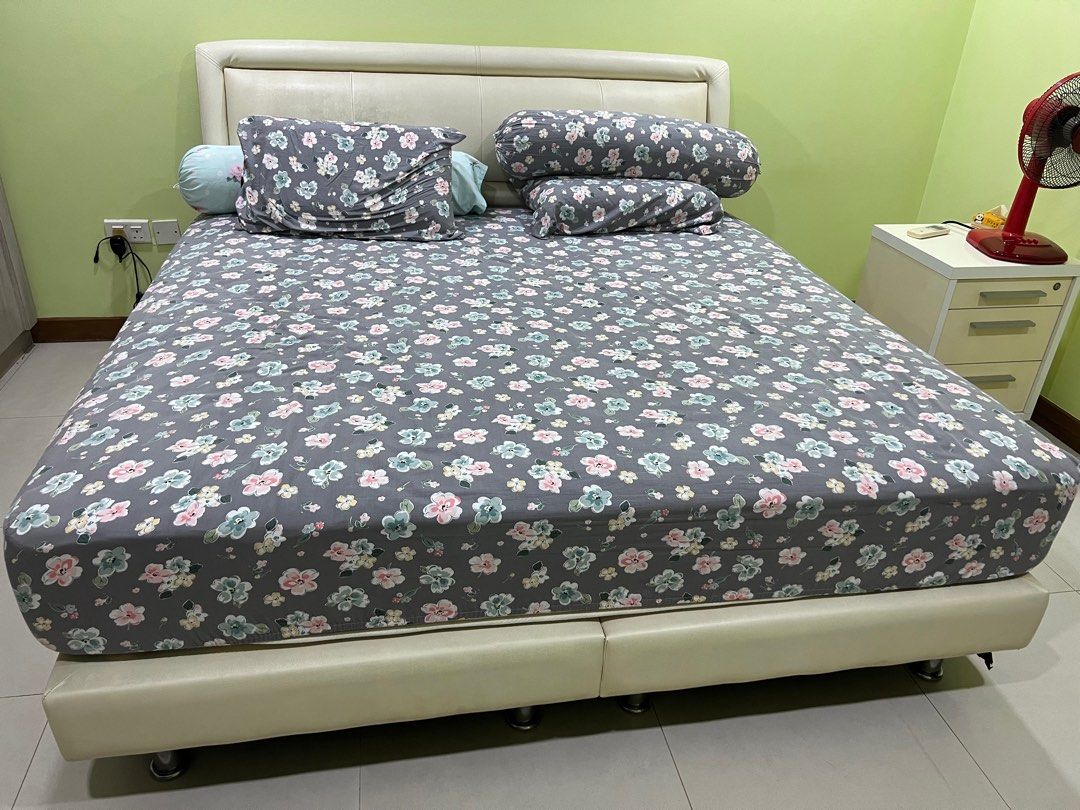 King Size Bed with King Koil Mattress and bedside table, Furniture ...