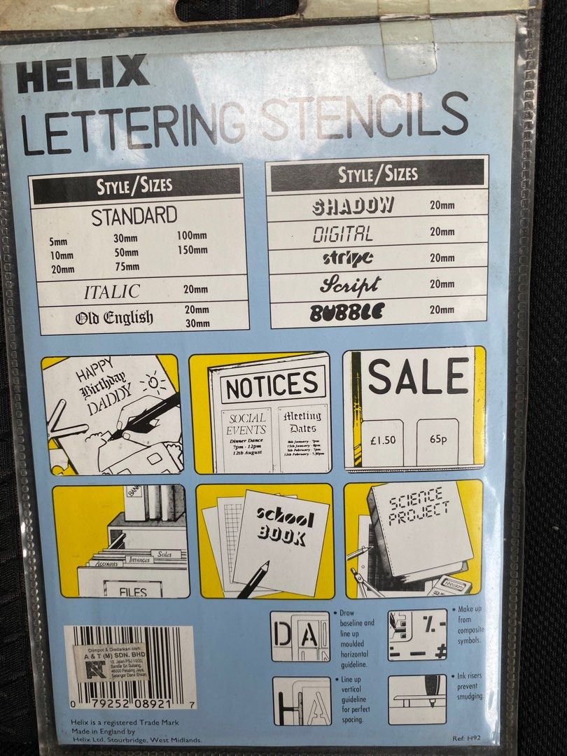 Lettering stencil (stencil huruf) 20mm Brand Helix Made in England ...