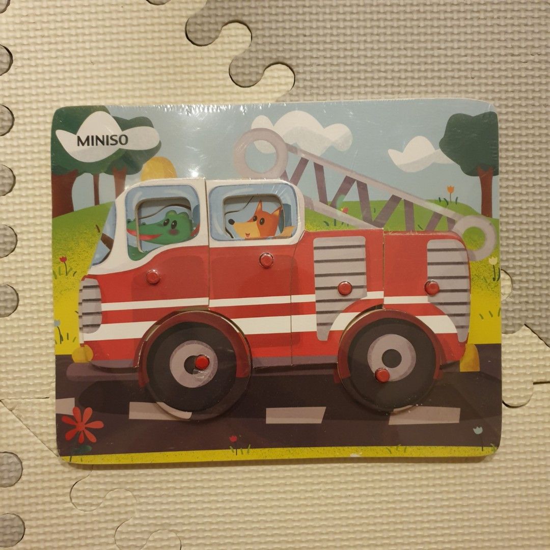 Miniso firetruck wooden puzzle montesorri, Hobbies & Toys, Toys & Games ...