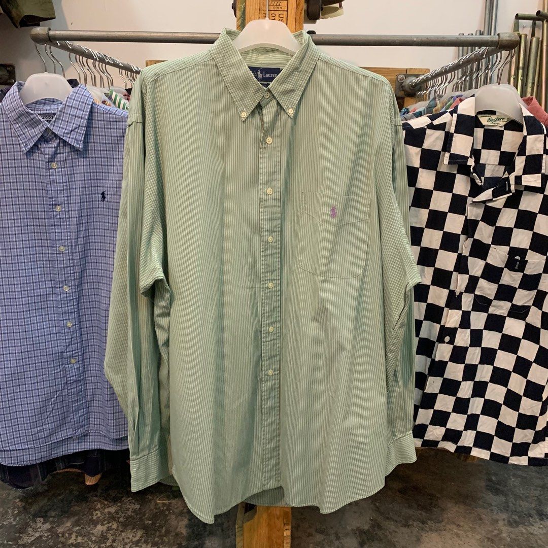 Polo Ralph Lauren Button Up shirts oxford green stripe, Men's Fashion ...