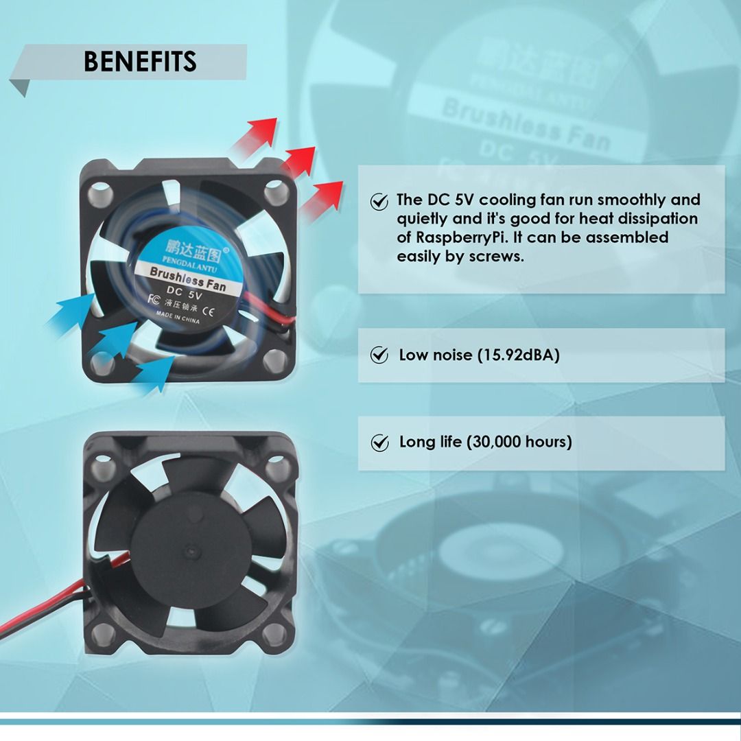 RASPBERRY PI BRUSHLESS FAN 30mm DC 5V, 2-PIN with 4-PCS SCREWS, BEST ...