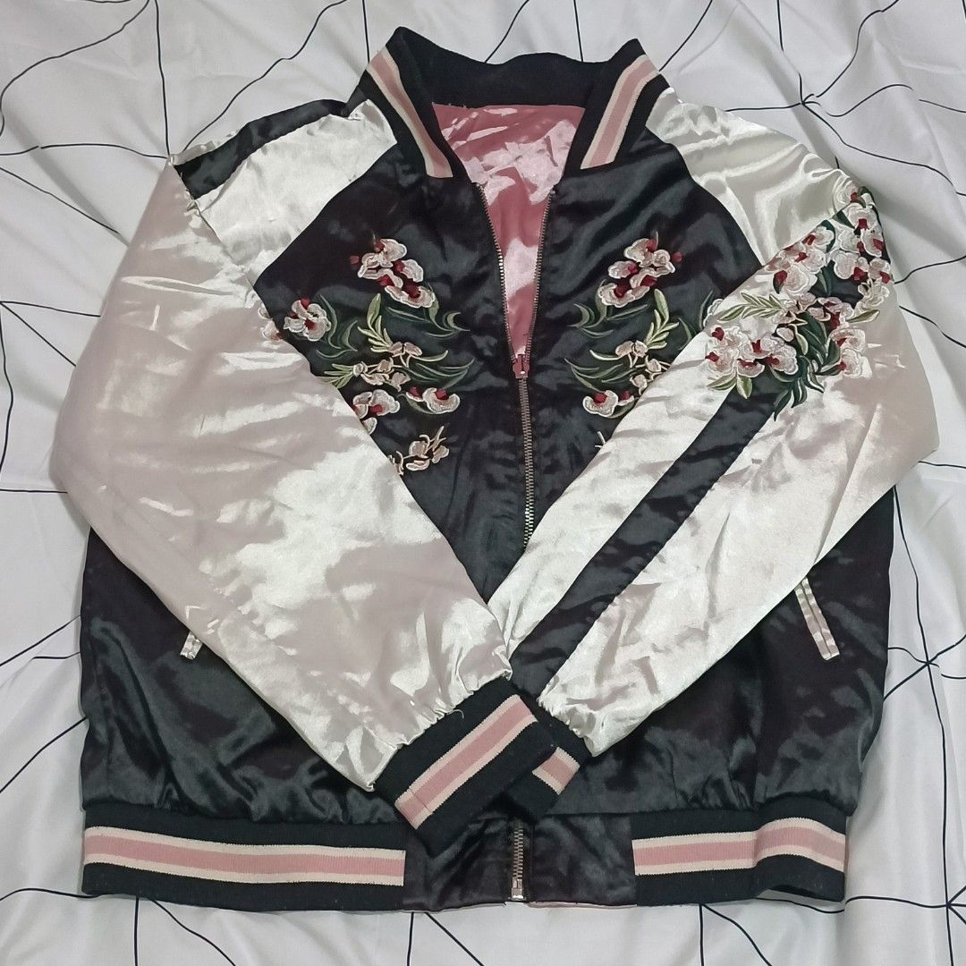 Sakura Reversible Satin Bomber Jacket, Women's Fashion, Coats, Jackets ...