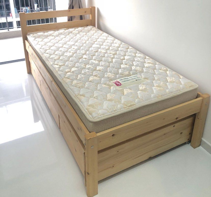 Seahorse Premium Super single Storage bed frame Pine wood, pull out ...