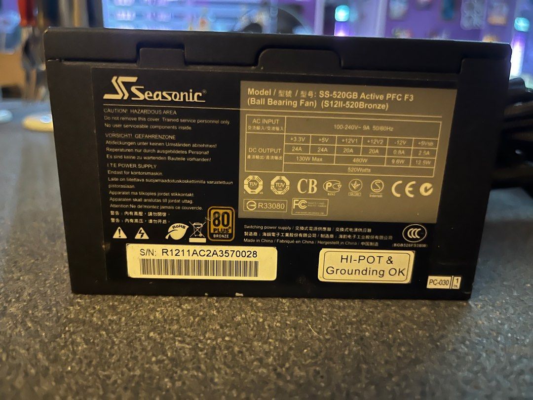 Seasonic 520W PSU 80Plus bronze, Computers & Tech, Desktops on Carousell