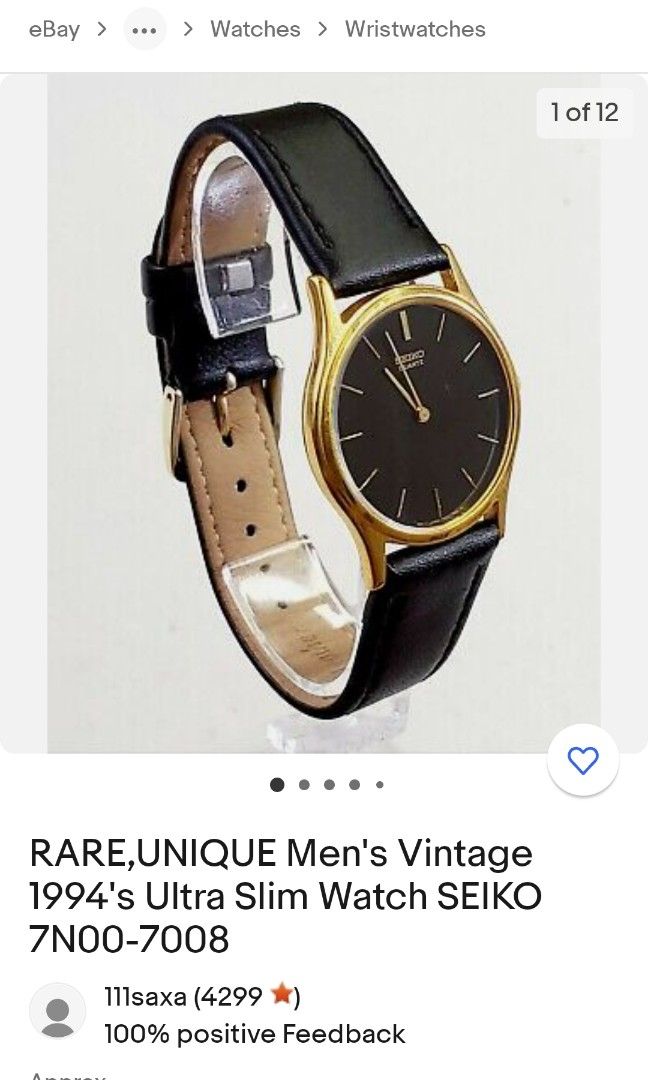 Seiko Black Gold Rim Vintage Leather Watch, Luxury, Watches on Carousell