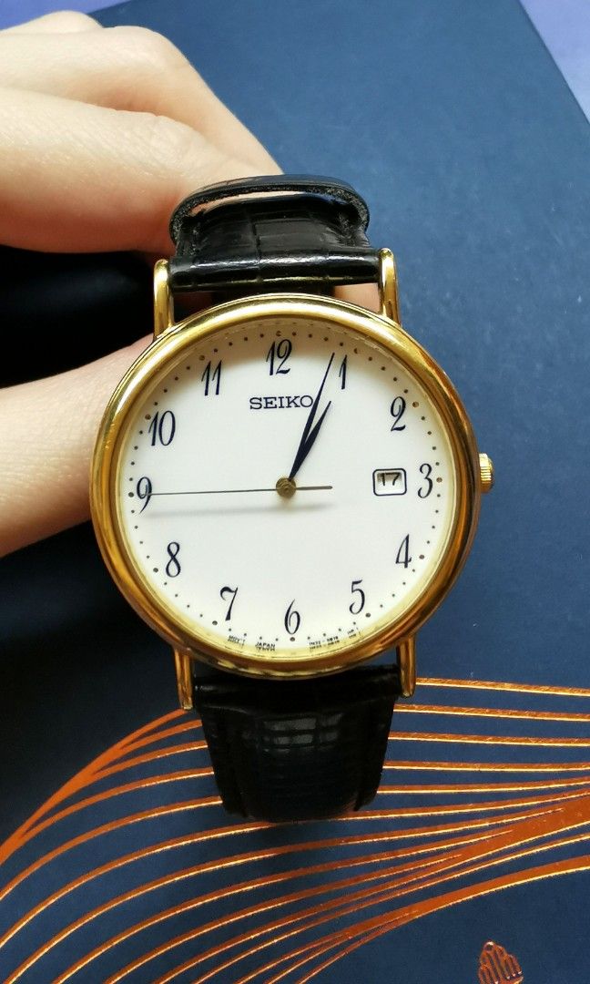 Seiko Gold Rim Classic Vintage Leather watch, Luxury, Watches on Carousell