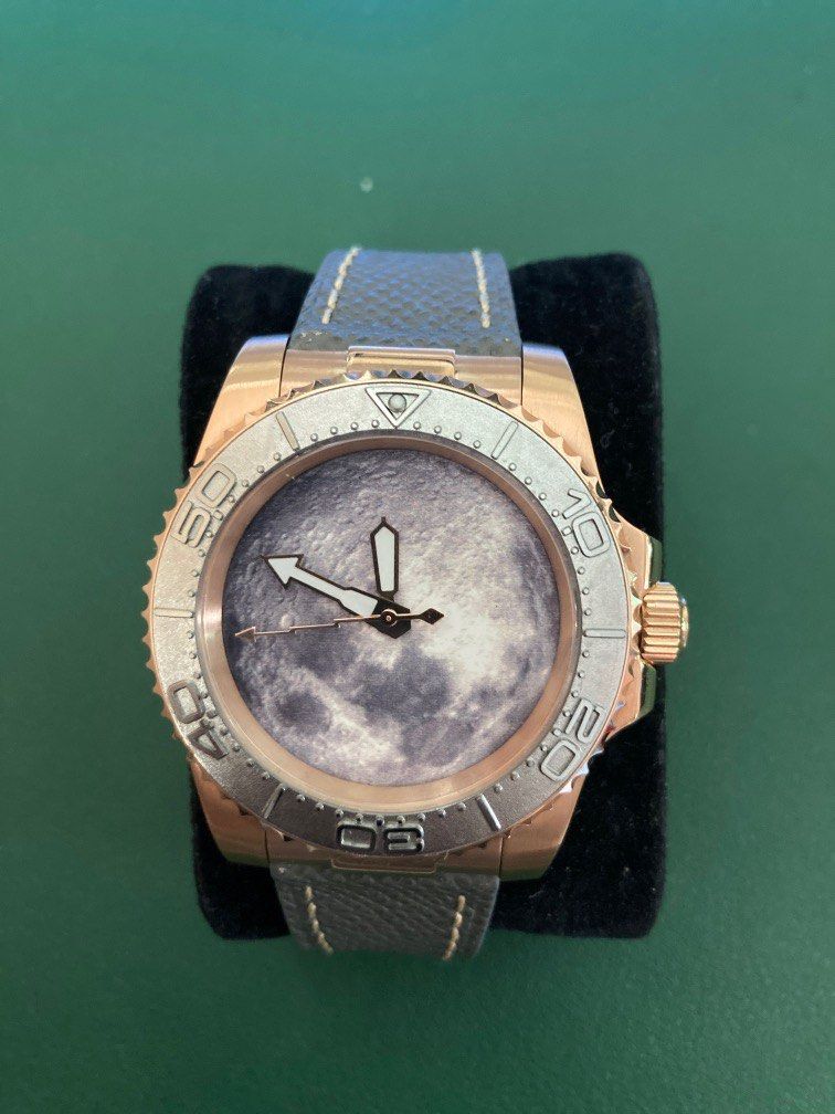 Seiko mod rose gold sub case with textured moon dial, Luxury, Watches ...