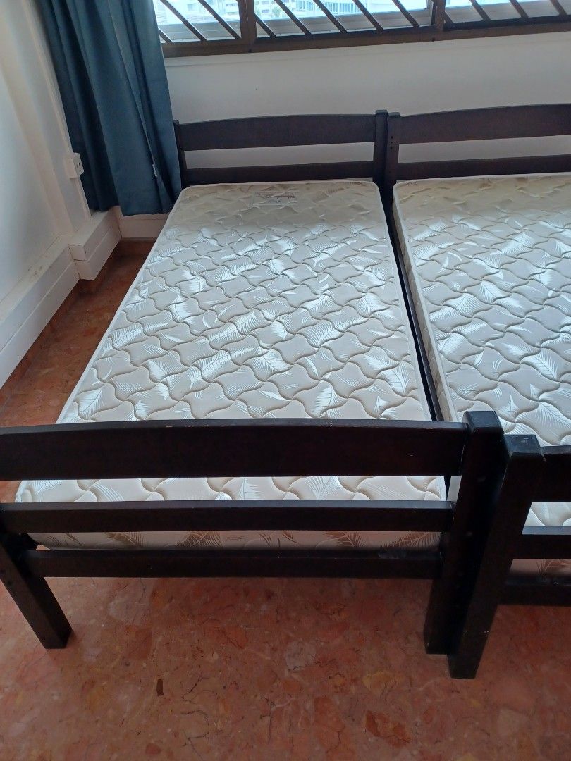 Single mattress with bed frame, Furniture & Home Living, Furniture, Bed ...