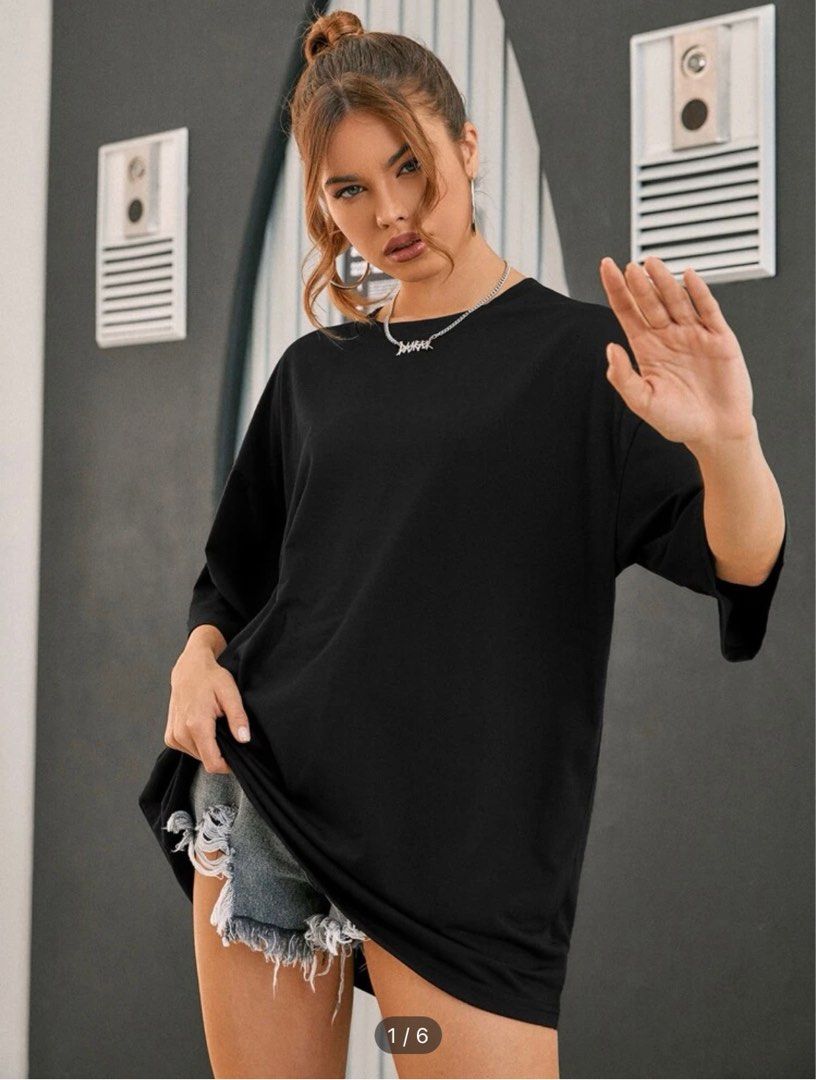 Solid Drop Shoulder Oversized Tee Womens Fashion Tops Shirts On