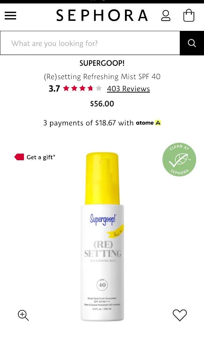 Supergoop! (re) setting spray refreshing mist, Beauty & Personal Care ...