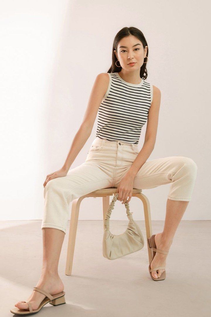 The Willow label CHLOE STRIPED KNIT TOP WHITE, Women's Fashion, Tops ...