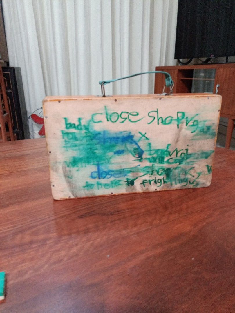 Vintage 1970s old school wooden words & pictures blocks box pencil box ...