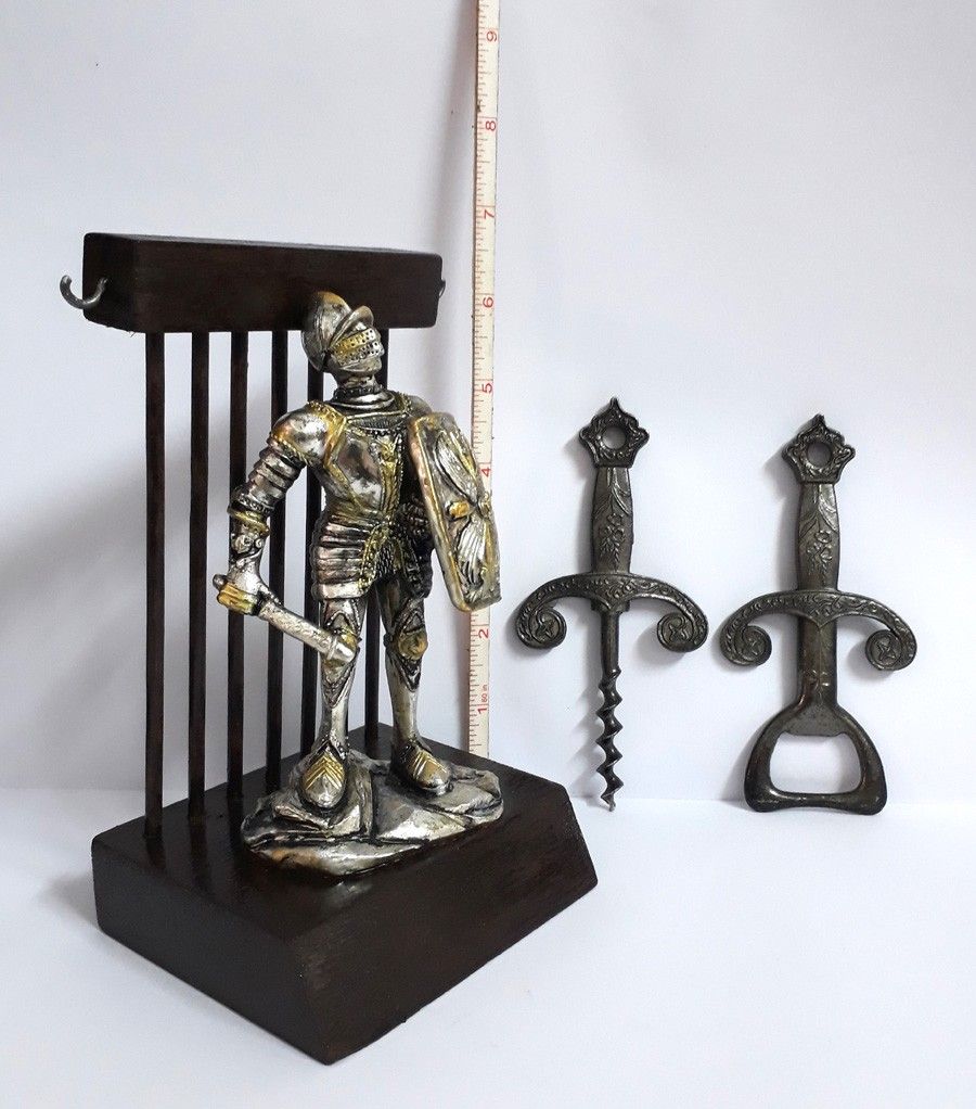 Vintage Sword Shaped Corkscrew & Opener w/Resin Medieval Knight ...