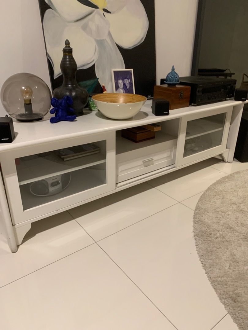 White TV console/low cabinet, Furniture & Home Living, Furniture, TV ...