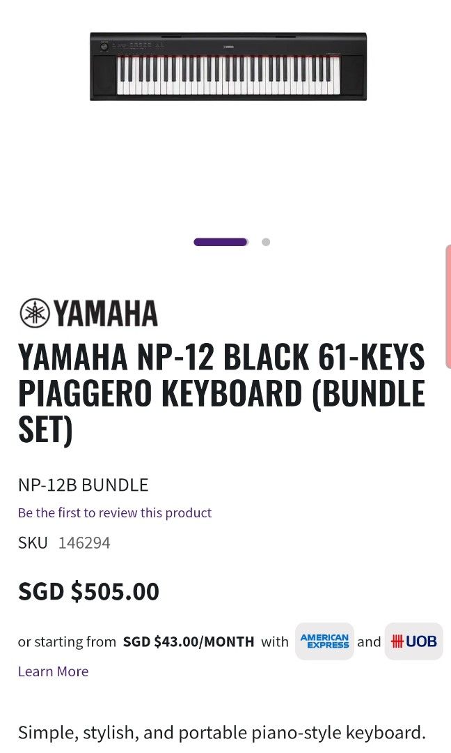 Yamaha NP -12 Black 61 keys piaggero keyboard bundle, Hobbies & Toys, Music & Media, Musical ...