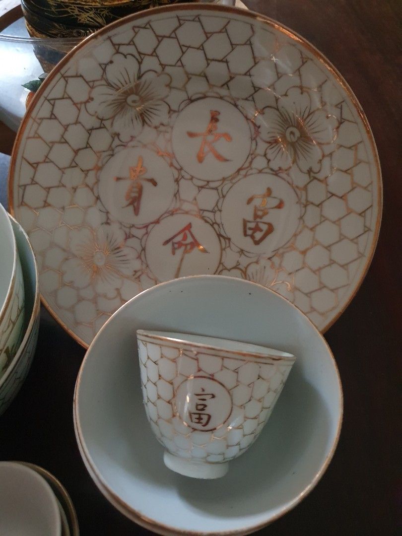 100-pc vintage "Chang-Ming-Fu- Gui" gold-gilted Chinese dinnerware ...
