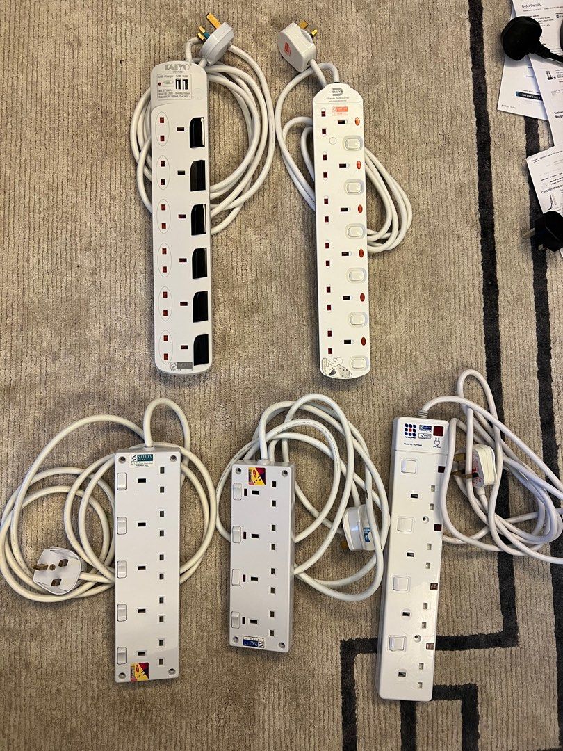 4 5 6 Way Extension Cord Socket Plug 2 3 Meters With Safety Marks