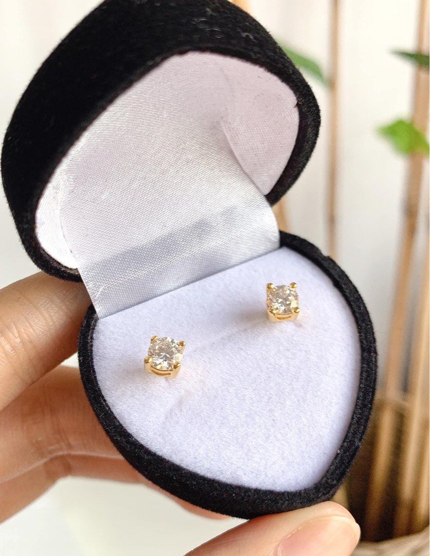 18k real gold moissanite diamond stud earrings gold pakaw, Women's ...