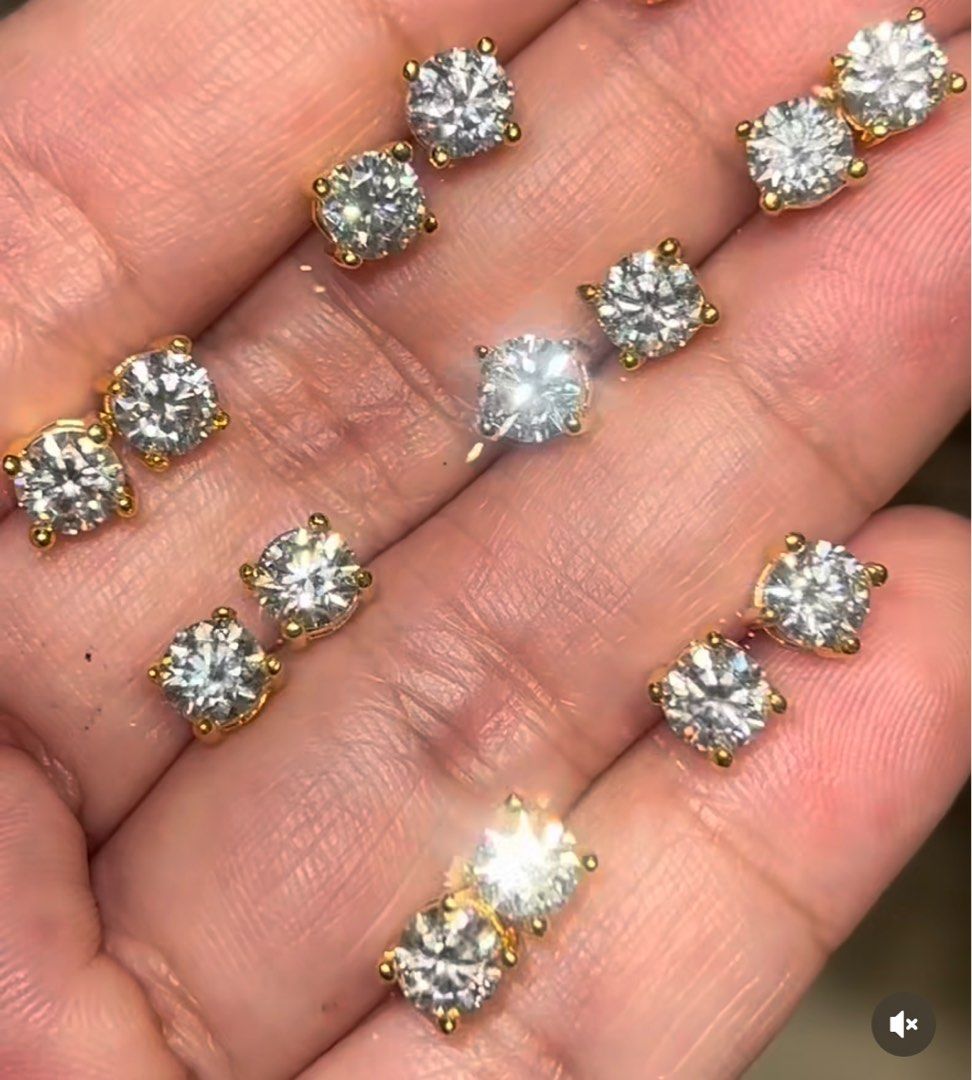 18k real gold moissanite diamond stud earrings gold pakaw, Women's ...