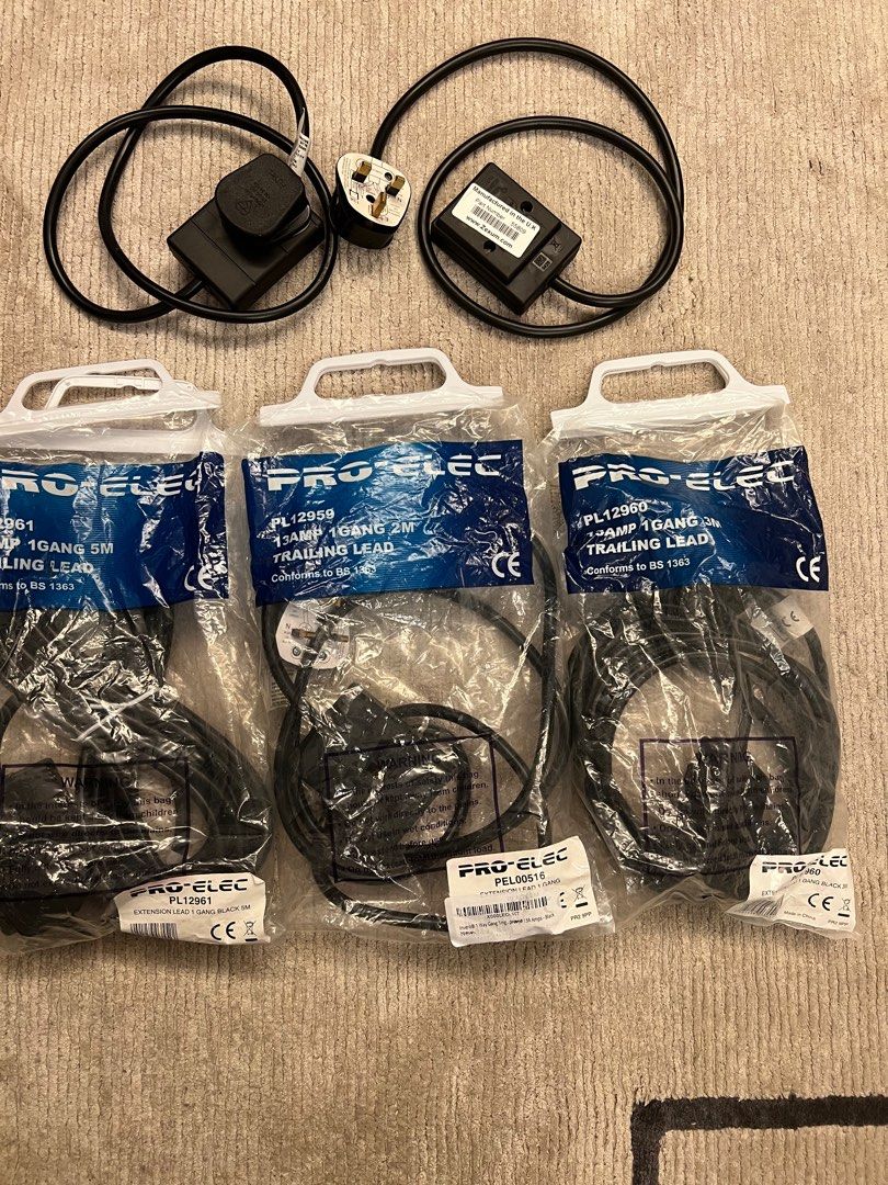 1 WAY plug Extension Cable 1/2/3/5 Meters White or Black, Computers ...