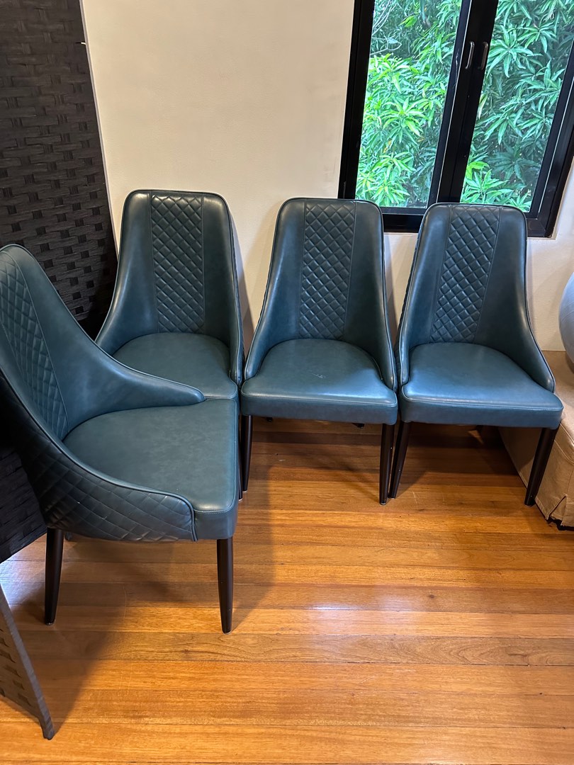 6 x Navy Leather Dining Chairs, Furniture & Home Living, Furniture ...