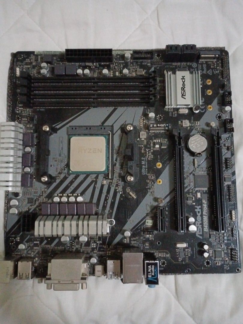 mobo+cpu Asrock B450M Pro4-F motherboard with AM4 Ryzen 1700 CPU ...