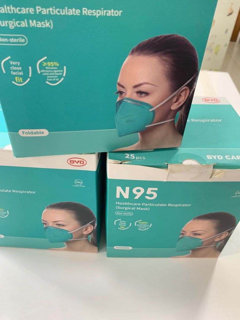 Authentic BYD Care N95 $20/per box 25pcs, Health & Nutrition, Face Masks & Face Shields on Carousell