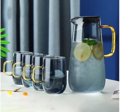 Black Aesthetic Pitcher Set Borosilicate Glass Jug Gift Set, Furniture ...