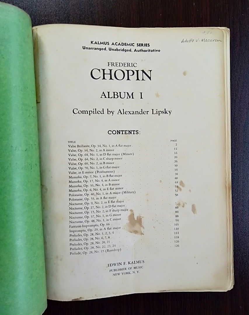 FREDERIC CHOPIN ALBUM 1 Compiled by Alexander Lipsky - Kalmus Academic ...