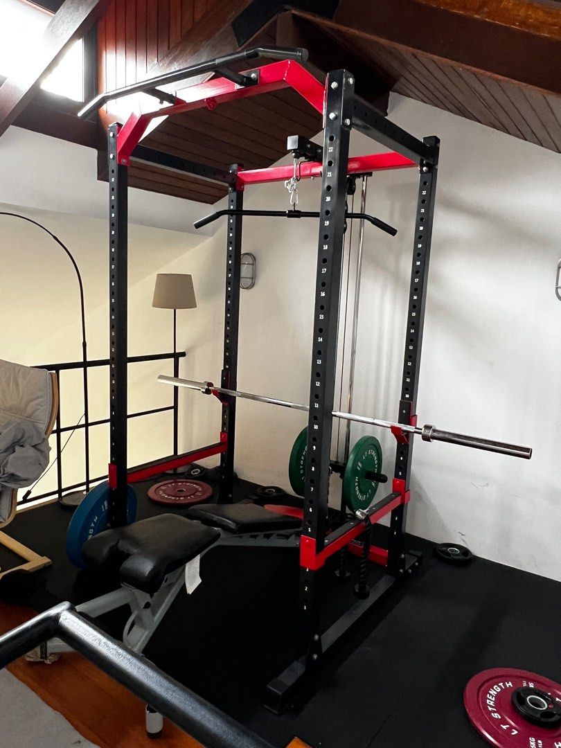 Full gym rack with bar, weights and floor mat, Sports Equipment ...