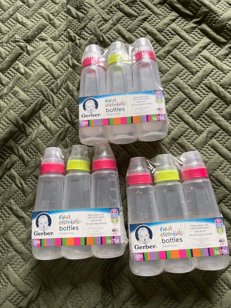 Gerber first essential feeding bottles 270ml, Babies & Kids, Nursing ...
