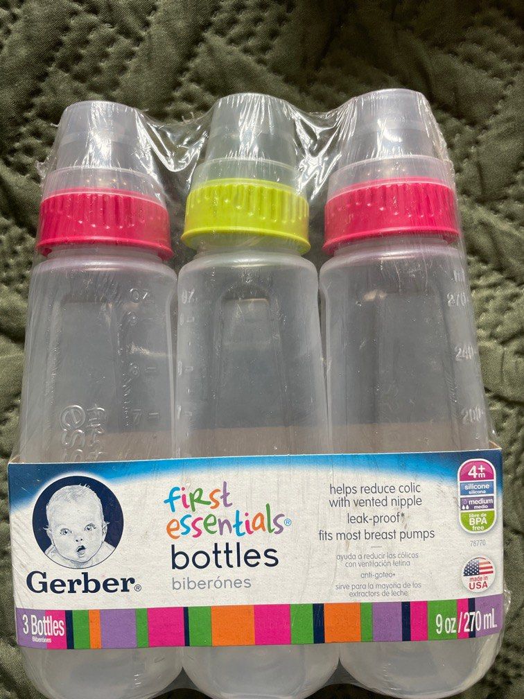 Gerber first essential feeding bottles 270ml, Babies & Kids, Nursing ...