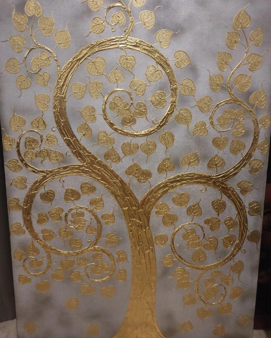 golden tree of life art oil painting pokok emas perhiasan art work ...