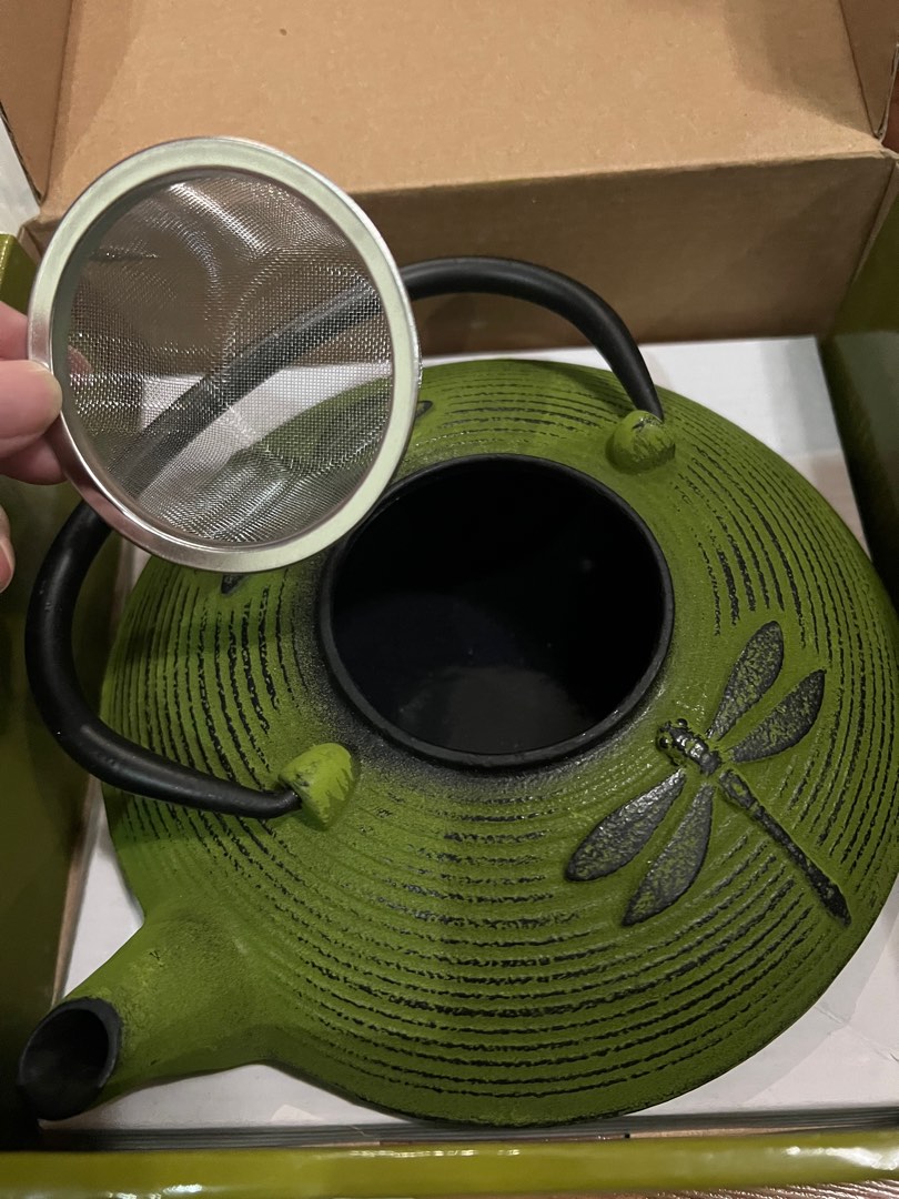 Green Dragonfly Japanese Cast Iron Teapot Tetsubin with Infuser Filter ...