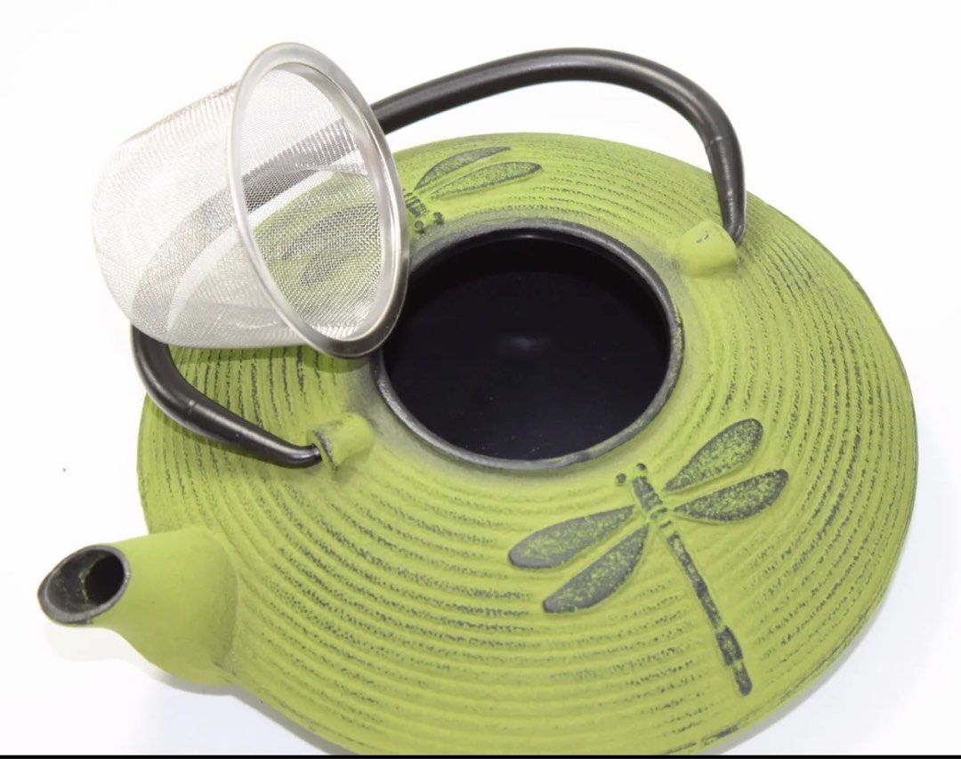 Green Dragonfly Japanese Cast Iron Teapot Tetsubin with Infuser Filter ...