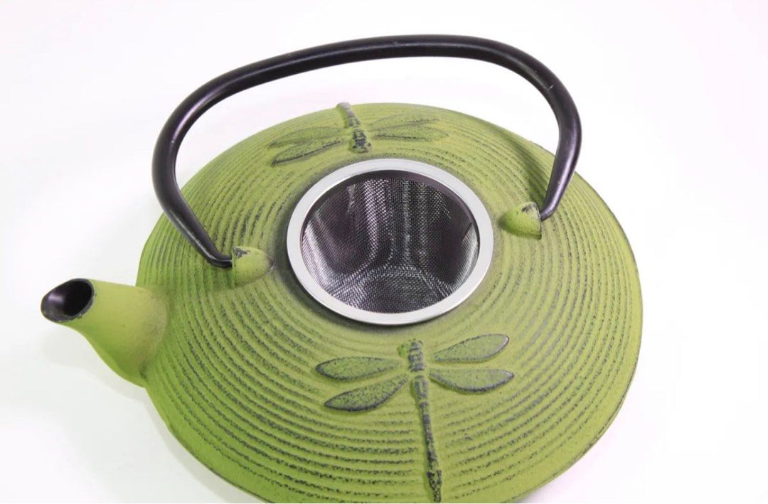 Green Dragonfly Japanese Cast Iron Teapot Tetsubin with Infuser Filter ...