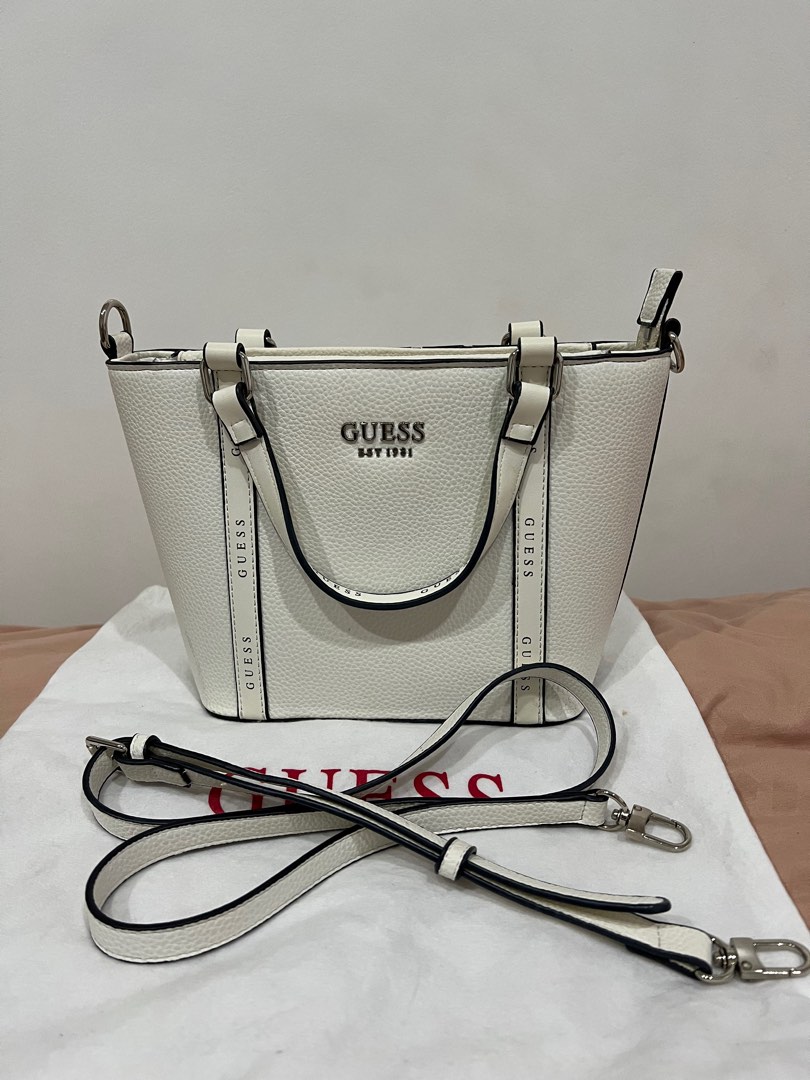 Guess mini tote crossbody bag (white), Women's Fashion, Bags & Wallets ...