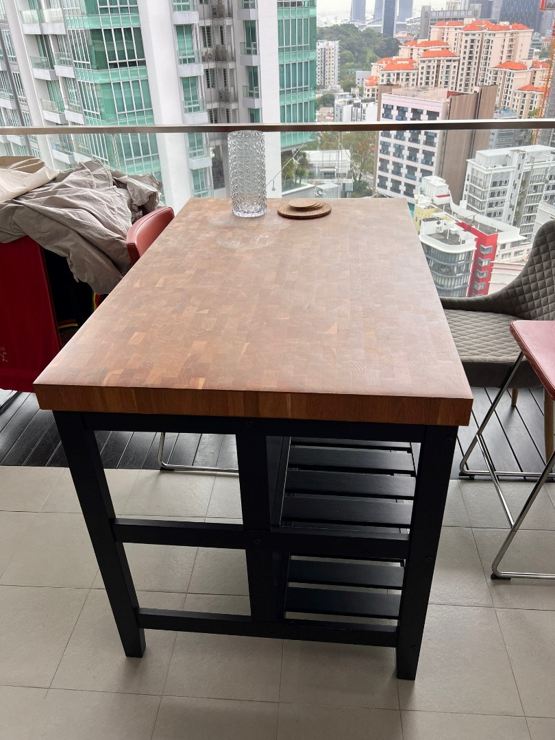 Ikea itchen island table, black/oak - Vadholma, Furniture & Home Living ...