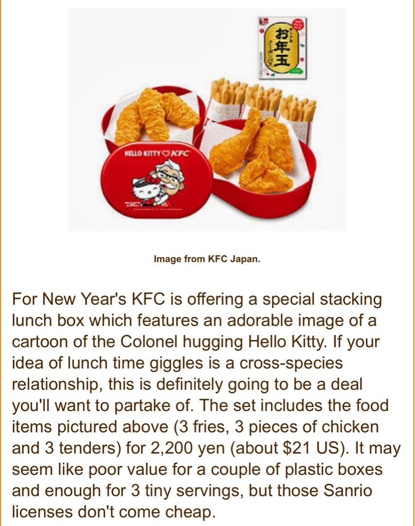 Japan KFC x Hello Kitty Lunch Two Layer Box, Furniture & Home Living ...