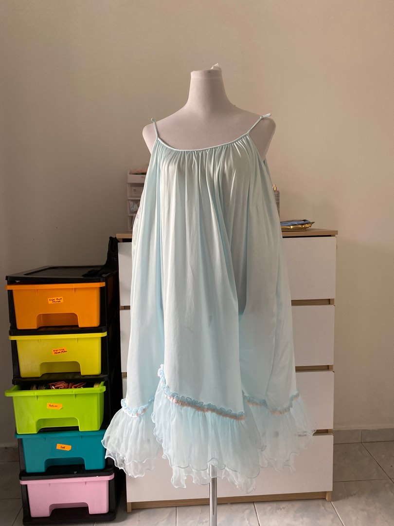 Light Blue Peignoir Dress with Flutter Lace Nightwear Lingerie, Women's ...
