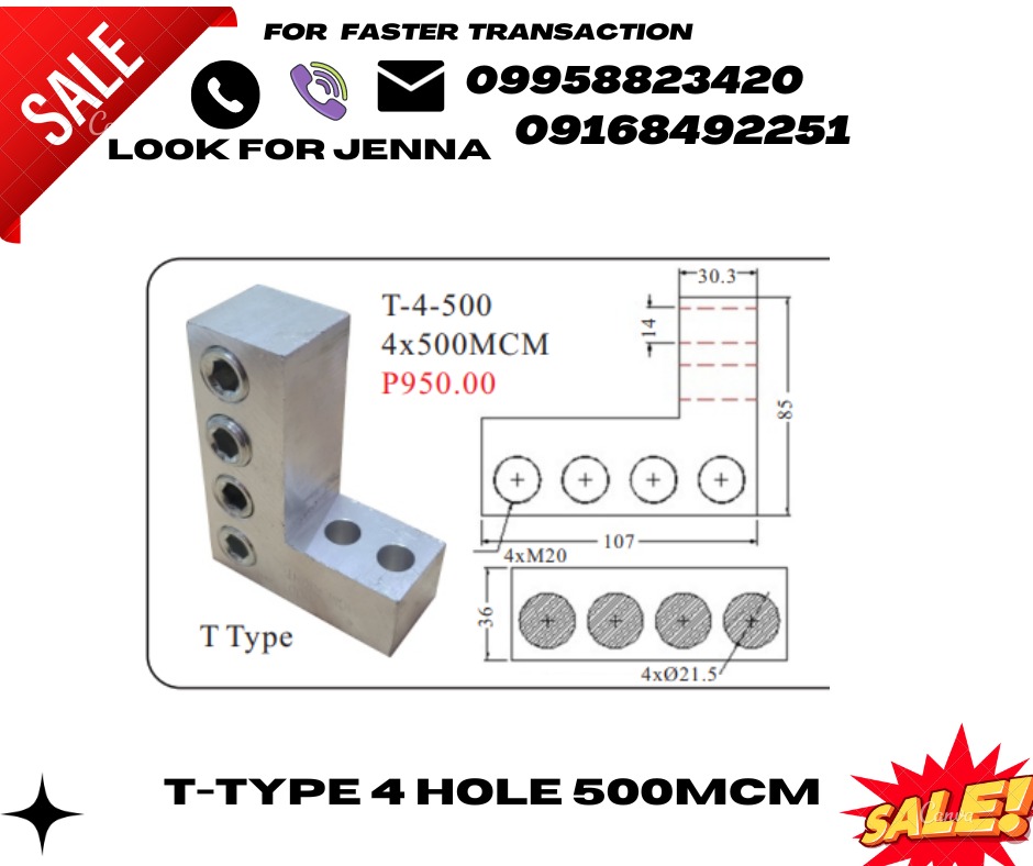 mechanical terminal lugs t type 4 holes 500mcm, Commercial & Industrial ...