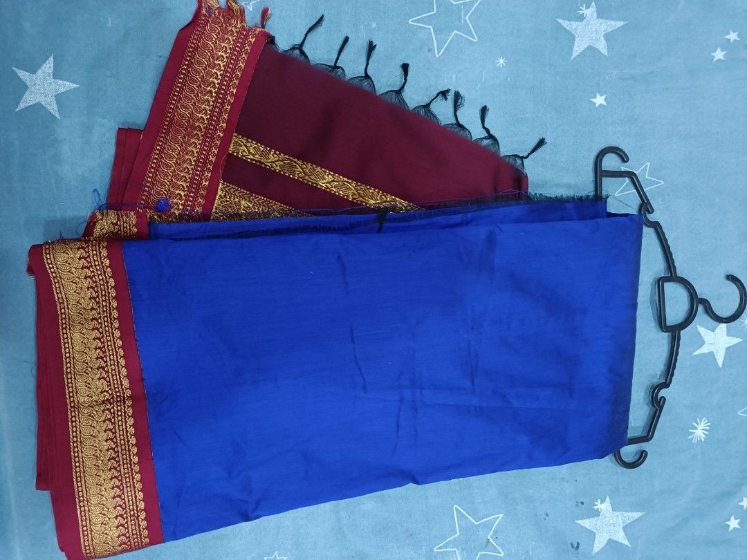 Merun blue saree, Women's Fashion, Dresses & Sets, Traditional & Ethnic ...