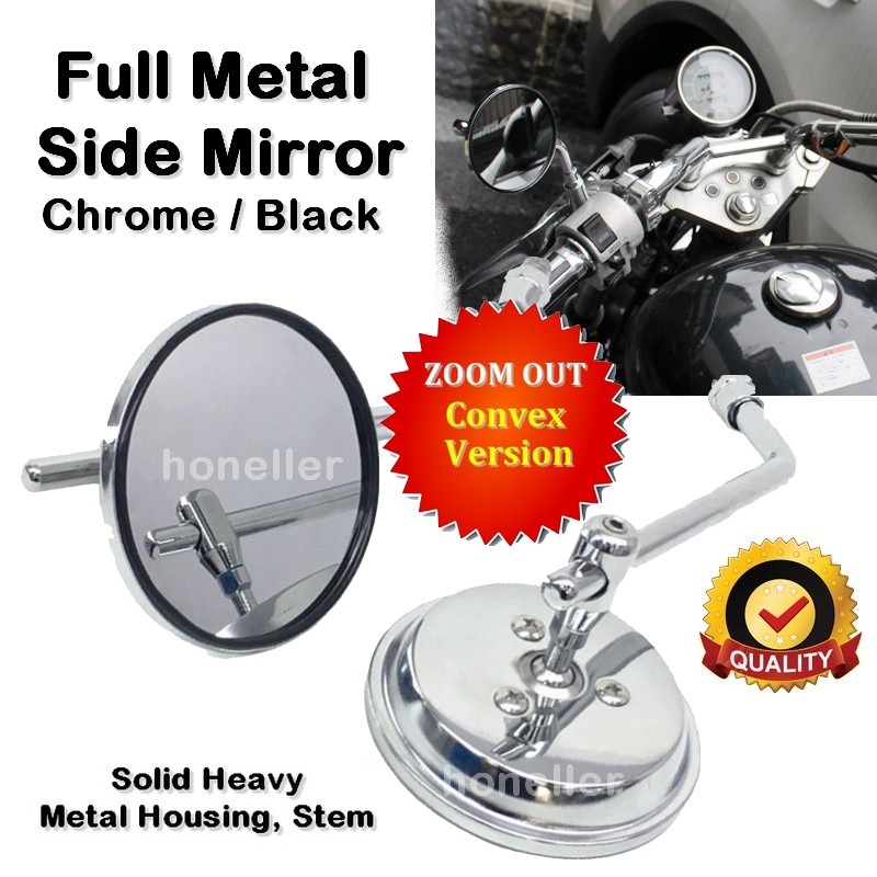 Motorcycle Side Mirror Round black Chrome metal motorbike bike pmd ...
