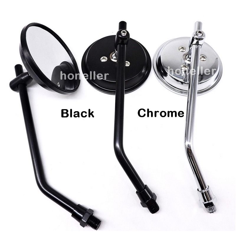 Motorcycle Side Mirror Round black Chrome metal motorbike bike pmd ...