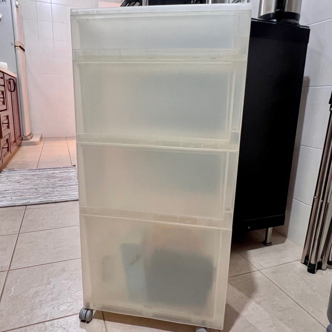 MUJI 4 Tier Slim Plastic Drawer Cabinet Shelves with Wheels, Furniture & Home Living, Furniture ...