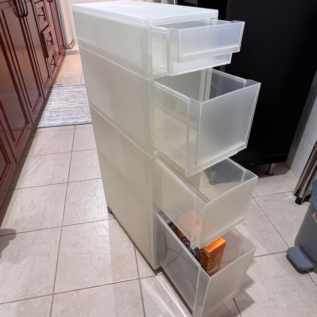 MUJI 4 Tier Slim Plastic Drawer Cabinet Shelves with Wheels, Furniture & Home Living, Furniture ...